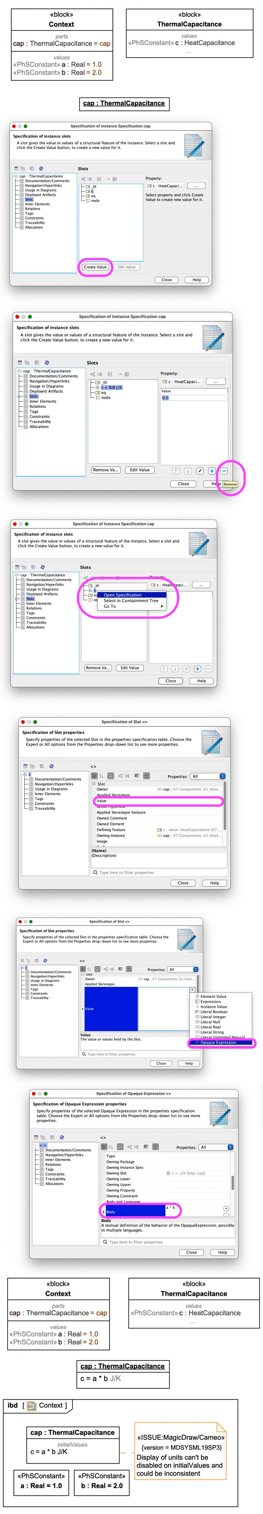 MagicDraw/Cameo v19SP3: UML/SysML: HOWTO Set an OpaqueExpression on a Slot that seems to be ...